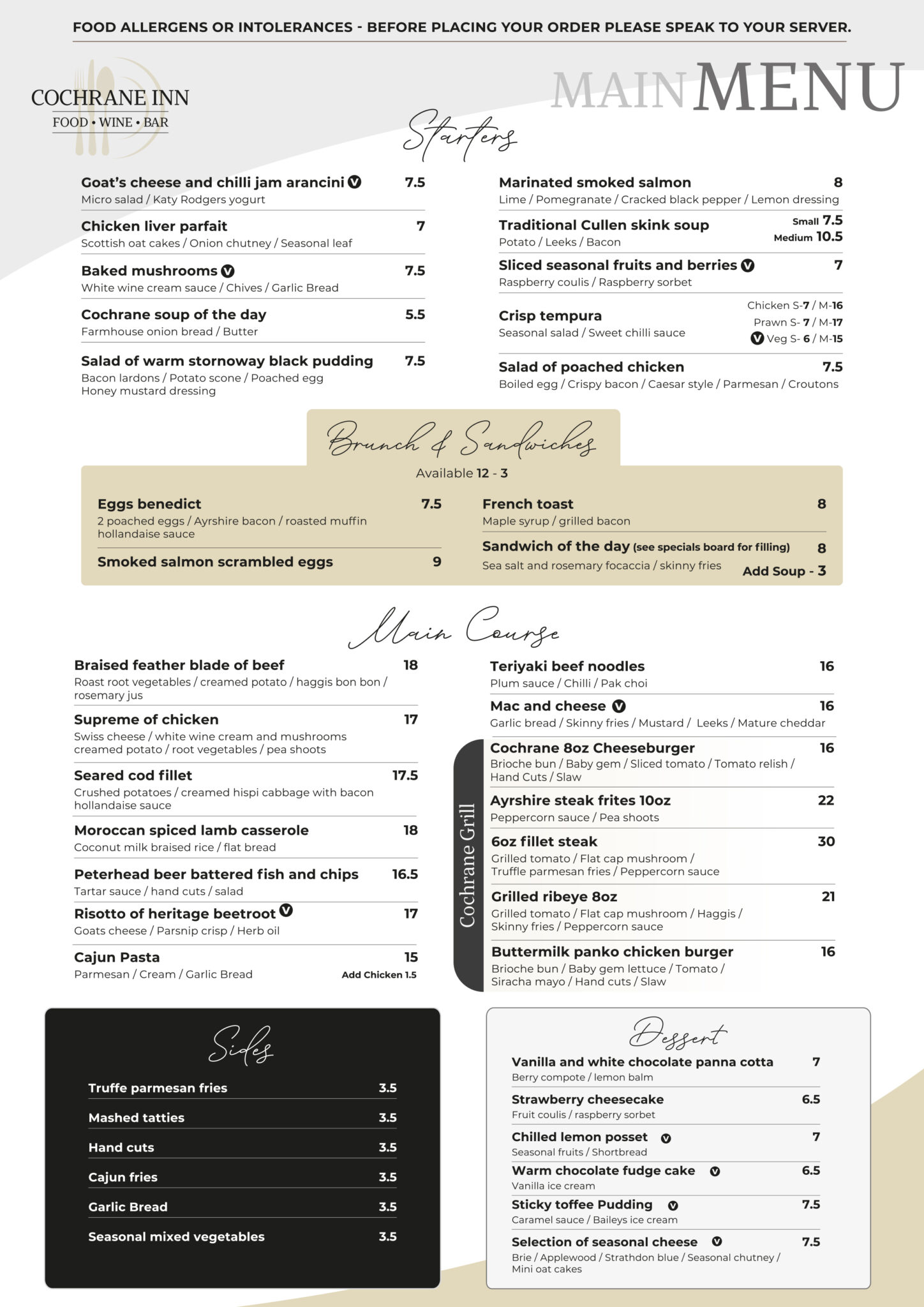 Our Menu – Cochrane Inn