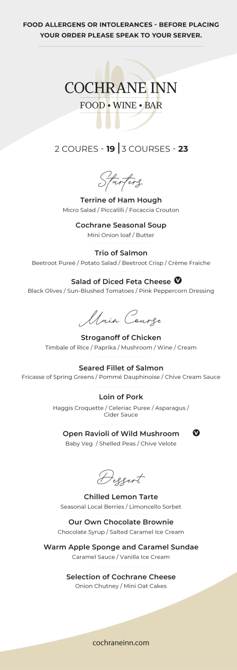 Our Menu – Cochrane Inn
